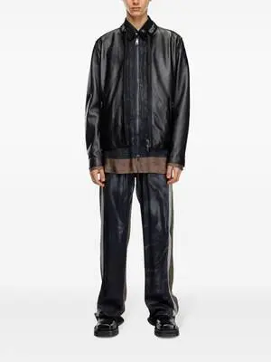 DIESEL® Sheepskin Leather Jacket With Logo Patch - Black