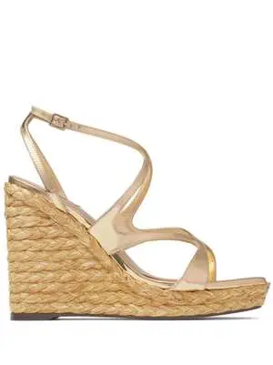 JIMMY CHOO Ayla Raffia Wedge Sandals - Gold
