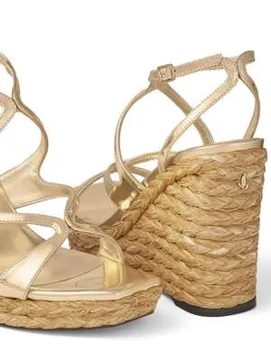 JIMMY CHOO Ayla Raffia Wedge Sandals - Gold