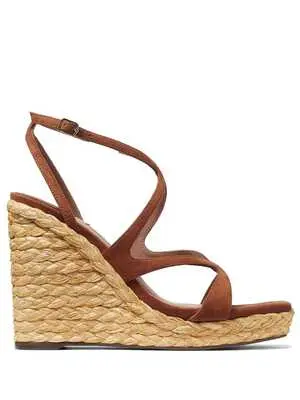 JIMMY CHOO 110mm Ayla Raffia Wedged Sandals - Brown