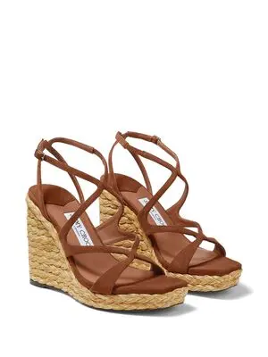 JIMMY CHOO 110mm Ayla Raffia Wedged Sandals - Brown