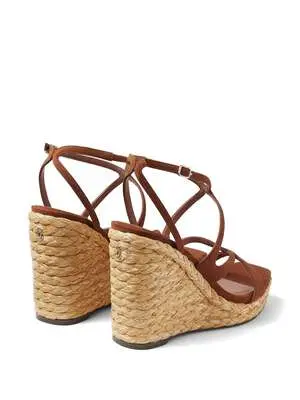 JIMMY CHOO 110mm Ayla Raffia Wedged Sandals - Brown