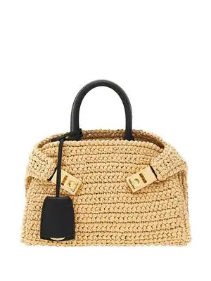 FERRAGAMO Mini Hug Woven Tote Bag - Neutrals