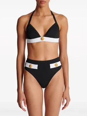 Balmain Button-embellished High-waisted Bikini