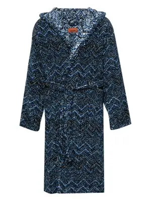 Missoni Zigzag-woven Hooded Bath Robe - Blue