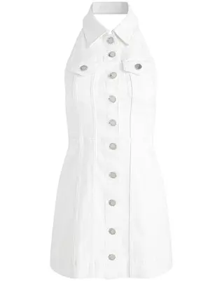 Alice + Olivia Kendall Denim Halterneck Mini Dress - White