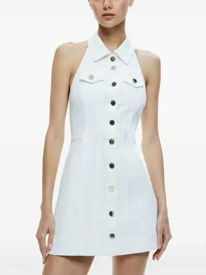 Alice + Olivia Kendall Denim Halterneck Mini Dress - White