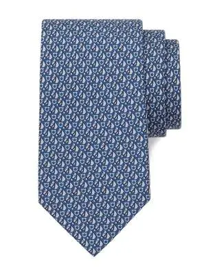 FERRAGAMO Silk Equestrian Print Neck Tie - Blue