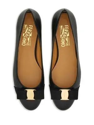 FERRAGAMO Varina Ballet Flats With Gros Grain Ribbon And Buckle Detail - Black