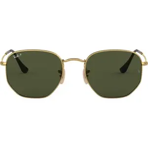 Ray-ban 51mm Polarized Octagon Sunglasses - Gold/ Green Polar