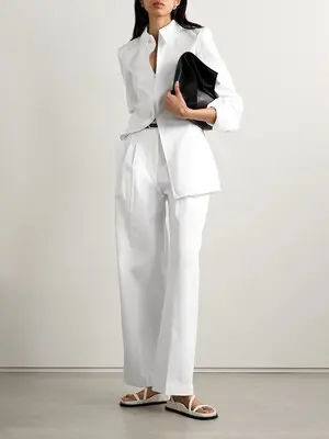 RÓHE Pleated Wide-leg Cotton Trousers - White
