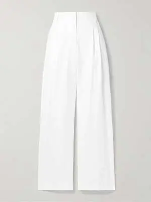 RÓHE Pleated Wide-leg Cotton Trousers - White