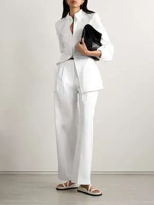 RÓHE Pleated Wide-leg Cotton Trousers - White