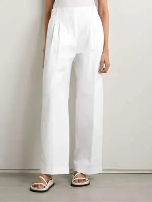 RÓHE Pleated Wide-leg Cotton Trousers - White