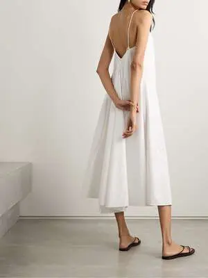 RÓHE Pleated Cotton-poplin Midi Dress