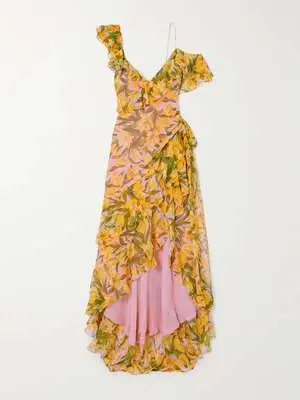 Carolina Herrera One-shoulder Ruffled Floral-print Silk-chiffon Gown