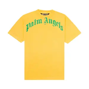 Palm Angels Vintage Wash Curved Logo Tee /green - Yellow
