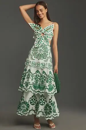 Farm Rio Flower Richelieu Len Midi Dress - Multicolor