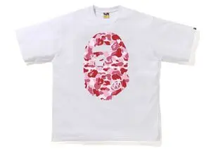 A BATHING APE Abc Camo Big Ape Head Relaxed Tee Shirt - White/pink