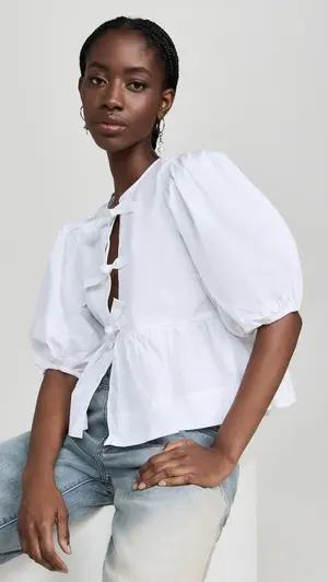 GANNI Cotton Poplin Peplum Blouse - Bright White