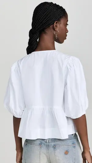 GANNI Cotton Poplin Peplum Blouse - Bright White