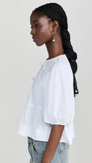 GANNI Cotton Poplin Peplum Blouse - Bright White