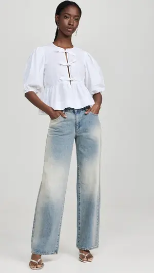 GANNI Cotton Poplin Peplum Blouse - Bright White