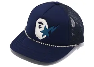 A BATHING APE Leather Patched Mesh Cap - Blue