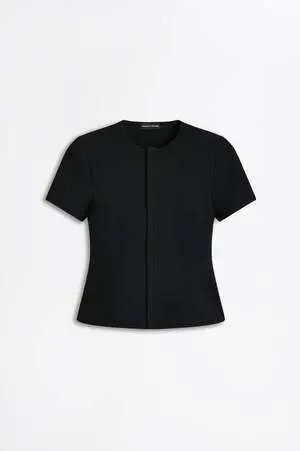 Scanlan Theodore Crepe Knit Short Sleeve Peplum Jacket - Black