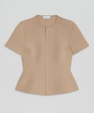 Scanlan Theodore CREPE KNIT SHORT SLEEVE PEPLUM JACKET Oatmeal