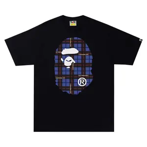 A BATHING APE Logo Check Ape Head T-shirt - Black