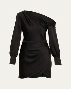 Simkhai Cameron One-shoulder Satin Mini Dress - Black