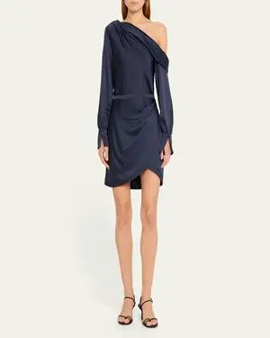 Simkhai Cameron One-shoulder Satin Mini Dress - Black