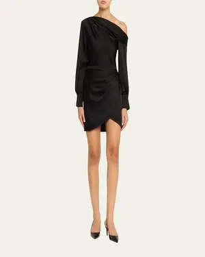 Simkhai Cameron One-shoulder Satin Mini Dress - Black