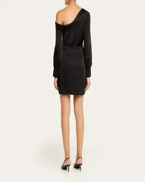 Simkhai Cameron One-shoulder Satin Mini Dress - Black
