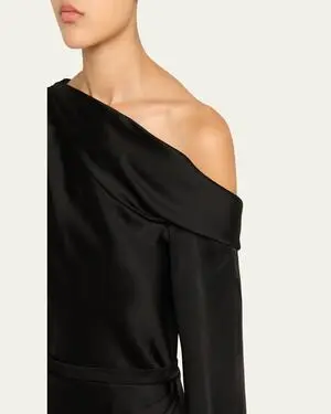 Simkhai Cameron One-shoulder Satin Mini Dress - Black