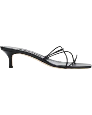 Manolo Blahnik Strappy Leather Kitten-heel Mule Sandals - Black