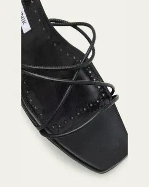 Manolo Blahnik Strappy Leather Kitten-heel Mule Sandals - Black