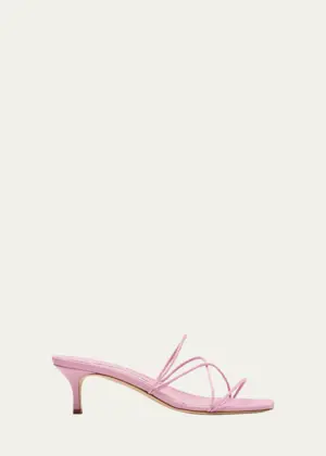 Manolo Blahnik Manolo Blahnik Strappy Leather Kitten-Heel Mule Sandals Lpur5319