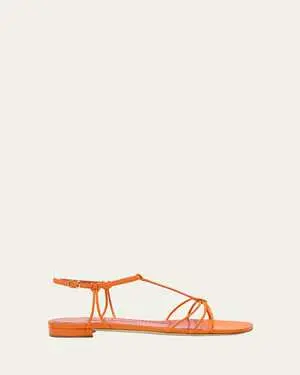 Manolo Blahnik Manolo Blahnik Strappy Leather T-Strap Sandals - Bora