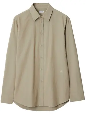 Burberry Edk-embroidered Cotton Shirt - Neutrals