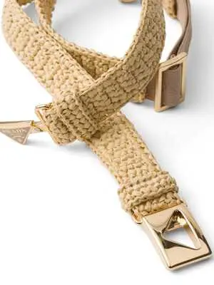 Prada Enamel-logo Raffia Belt - Neutrals