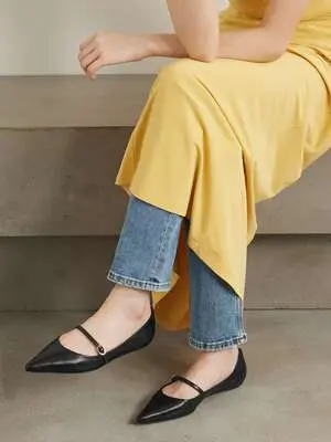 STUART WEITZMAN Emilia Leather Mary Jane Point-toe Flats