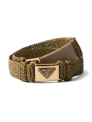 Prada Prada Triangle-Logo Crochet Belt Green