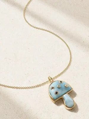 Brent Neale Mini Mushroom Larimar And Diamond Necklace - Gold