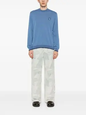 Maison Kitsuné Signature Fox-motif Knitted Jumper - Blue