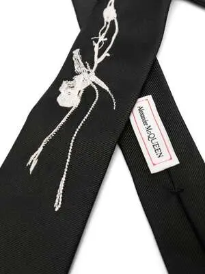 Alexander Mcqueen Floral-Embroidered Tie - Black | Editorialist