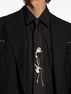 Alexander Mcqueen Floral-Embroidered Tie - Black | Editorialist