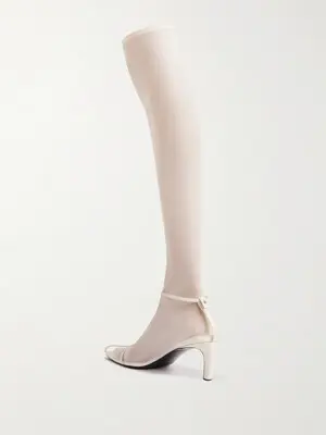 JIL SANDER Stretch-mesh And Leather Knee High Boots - Off-white