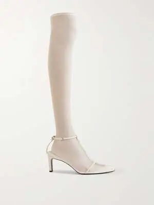 JIL SANDER Stretch-mesh And Leather Knee High Boots - Off-white